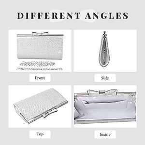 Ynport Women’s Evening Handbags Silver Rhinestone Evening Clutch Crystal Wedding Party Formal Shoulder Bag Purse for Bride