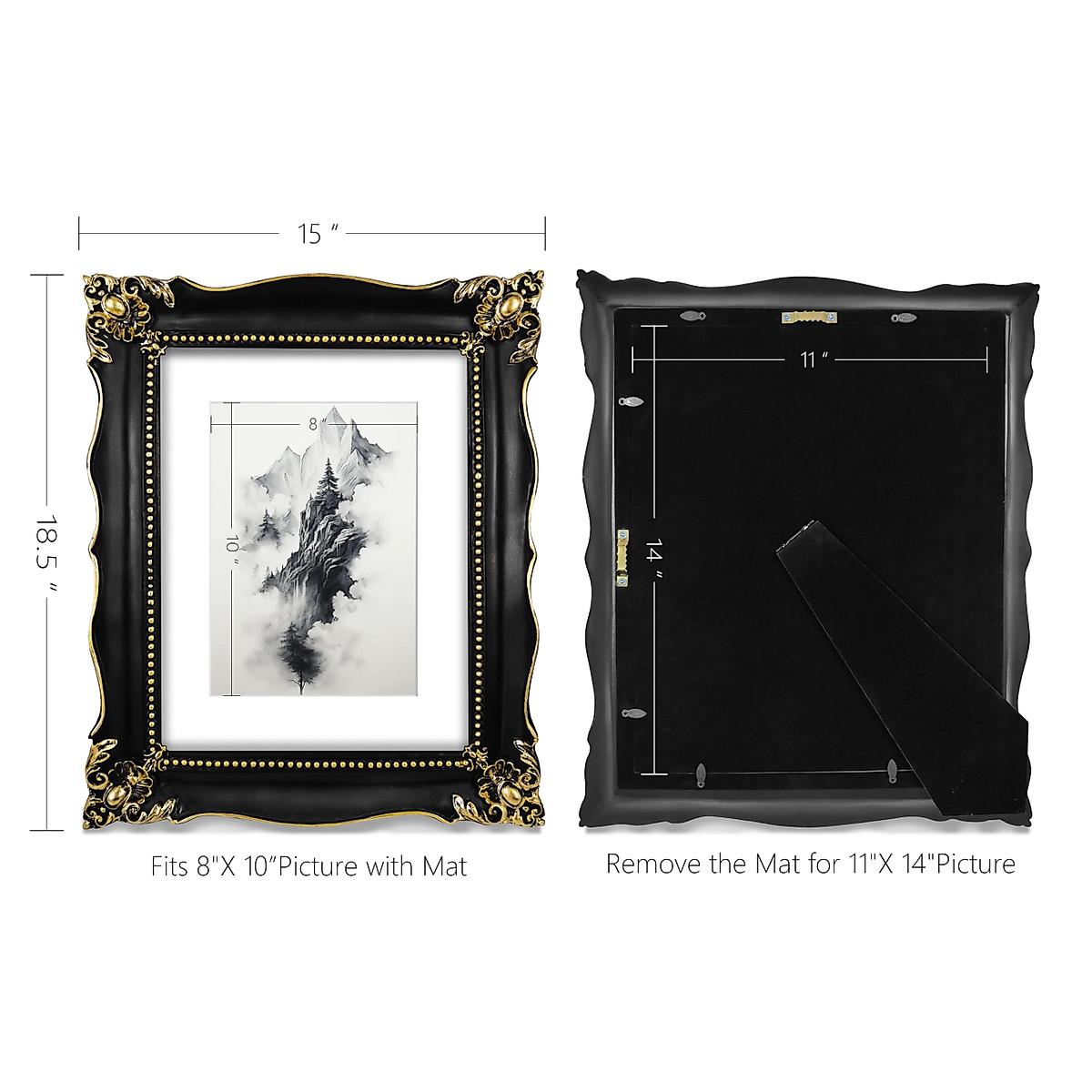 SIMON'S SHOP 11x14 Picture Frames Photo Frame in Black, Vintage Looking Wall Mounting Photo Frames