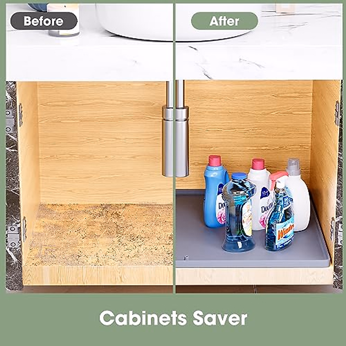 Puricon Under Sink Mat, 28” x 22” Under Sink Mats for Kitchen Waterproof, Silicone Under Sink Liner Under Cabinet Rubber Mat Protector, Flexible Under Sink Drip Tray for 30” Bathroom Cabinet -Gray