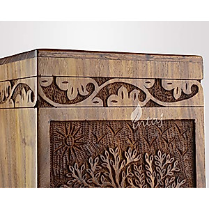 INTAJ Handmade Rosewood Urn for Human Ashes - Tree of Life Wooden Urns Hand-Crafted - Funeral Cremation Urn for Ashes (Adult (250 Cu/in), Rosewood Tree)