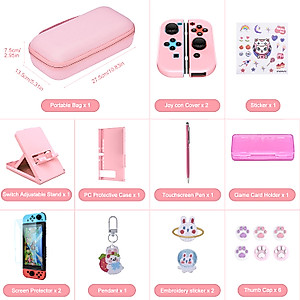 innoAura Switch Case for NS Switch 19 in 1 Switch Accessories Bundle with Switch Carrying Case, Switch Game Case, Switch Screen Protector, Switch Stand, Switch Thumb Grips (Pink)