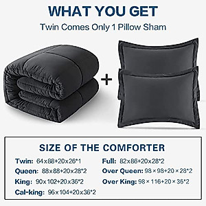 BEDHOURS Queen Comforter Set-3 Pieces Cooling Down Alternative Queen Size-All Season Reversible Comforter with 2 Pillow Sham (Dark Grey Queen)