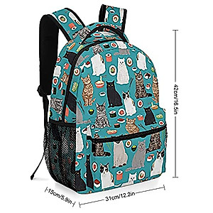 Cats Sushi Travel Backpack Casual Sports Bag Oxford cloth suitable For Study Shopping traveling camping