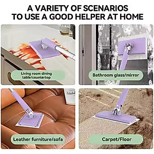 Automatic Cloth Changing Mini Mop, 2025 New Hands-Free Mini Mop with 360°Rotating Head, Portable Push-Pull Handle Design for Bathroom, Kitchen (Purple, 27.9in /71cm)