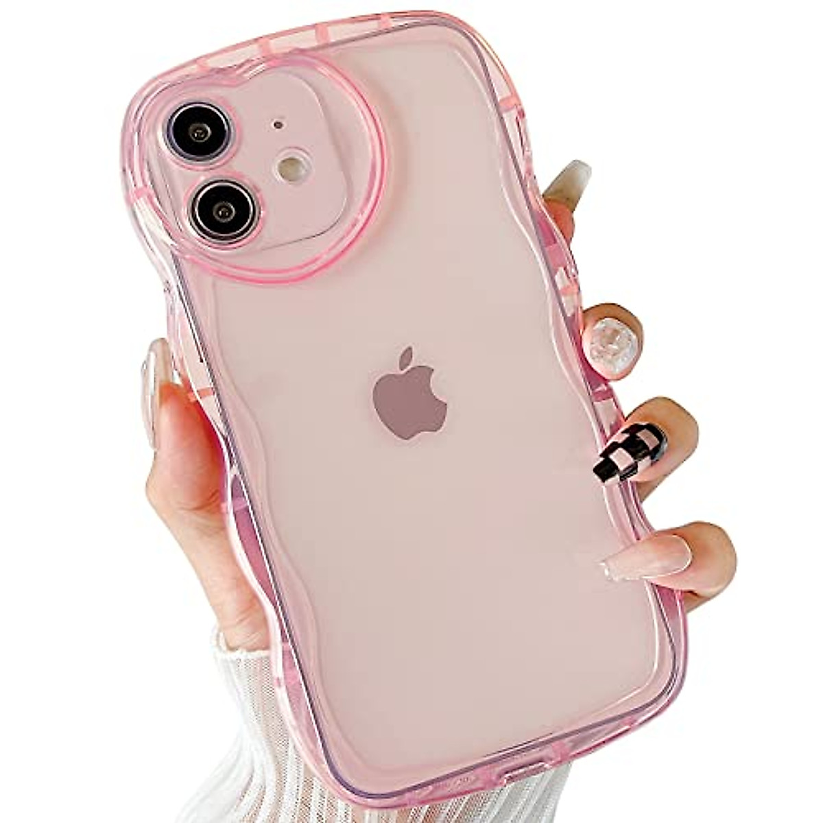 Qokey for iPhone 11 Case (2019 6.1"),Cute Clear Love Case,with Love-Heart Camera Frame Wavy Edge Transparent Full Protective Soft TPU Shockproof Phone Cases Cover for Women Girls Pink