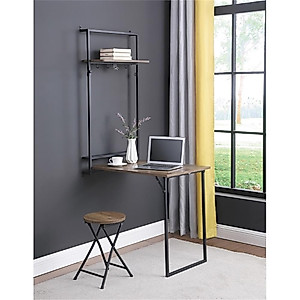 Coaster Home Furnishings Riley Foldable Wall Desk with Stool Rustic Oak and Sandy Black