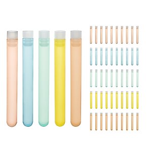 ULAB 50pcs Plastic Test Tubes with Caps, Dia16x125mm PartyTubes Shot Glasses, Multiple Colored Tubes with Transparent Lid, UTT1021
