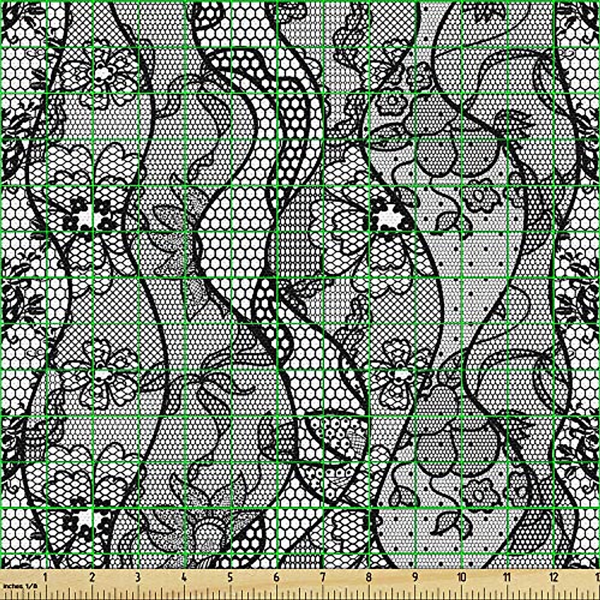 Ambesonne Floral Fabric by The Yard, Lace Gothic Pattern with Flower Effect and Leaves Ornamental Antique Feminine Design, Decorative Fabric for Upholstery and Home Accents, 1 Yard, Black Grey