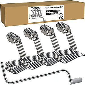 20 Pcs Fence Wire Tightener Tool with Tighteners Handle, Stainless Steel Barbed Wire Fence Tool for Tightening and Fixing Fences