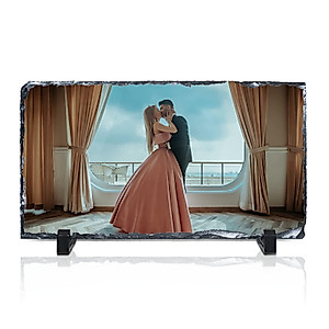 MR.R Sublimation Blank Rectangular Rock Slate Photo Plaque Picture Frame, Customized Photo Frame Novelty For Wedding,Birthday,Baby Birth (12x22cm)