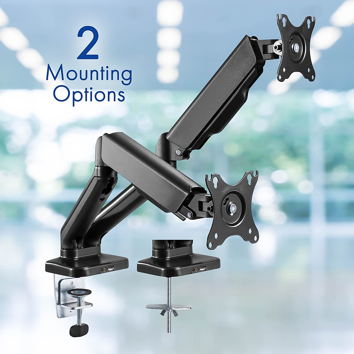 Stellar Mounts Dual Spring LCD Monitor Arms with USB and Multimedia Ports for: AOC CQ27G2 27" Super Curved Frameless Gaming Monitor QHD 2K, 1500R Curved VA, 1ms, 144Hz, FreeSync