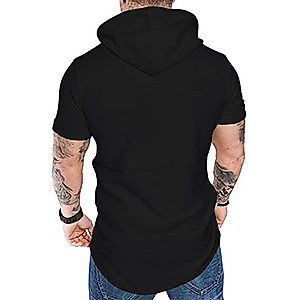Aiyino Men's Short Sleeve Athletic Hoodies Sport Sweatshirt Solid Color Fashion Pullover M Black