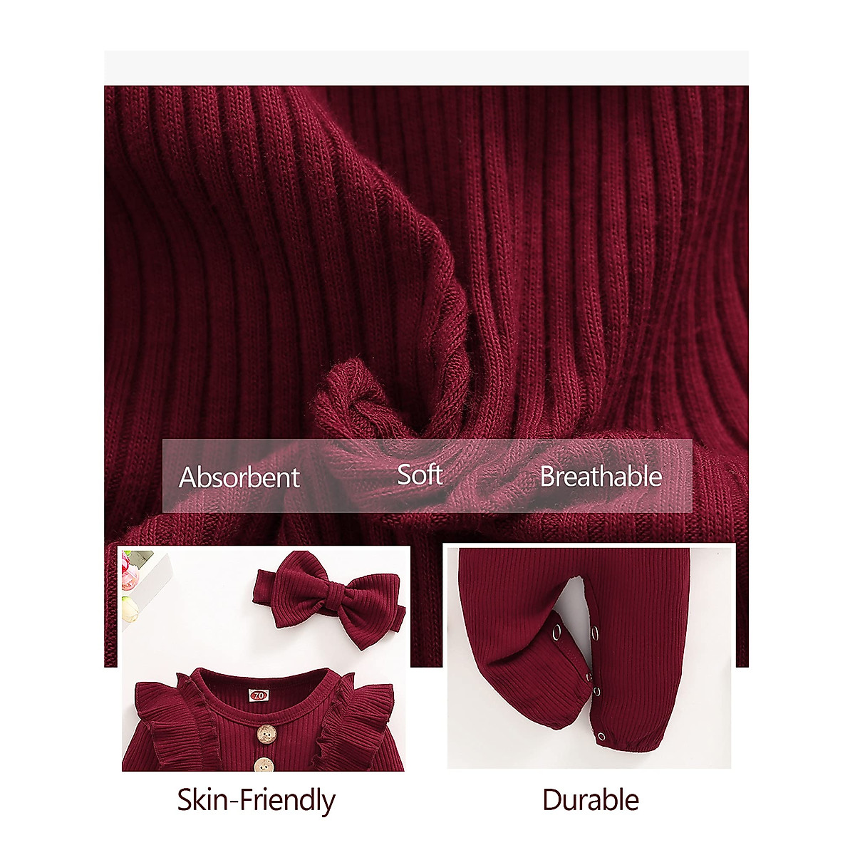 Mioglrie Newborn Baby Girl Clothes Romper Cute Baby Girl Stuff Cotton Newborn Girl Clothes Ruffle Baby Girl Outfits Gifts Maroon 0-3 Months Baby Girl Clothes