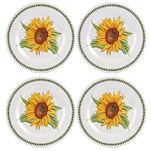 Portmeirion Botanic Garden Collection Dinner Plate | Set of 4 Dinner Plates | 11 Inch Plates with Sunflower Motif | Made from Melamine for Indoor and Outdoor use | Dishwasher Safe