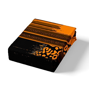 Feelyou Orange Black Reversible Bedding Set Queen Size Abstract Leopard Comforter Cover Set for Kids Adults Ombre Stripes Duvet Cover Modern Art Bedspread Cover Room Decor 3Pcs with 2 Pillow Case