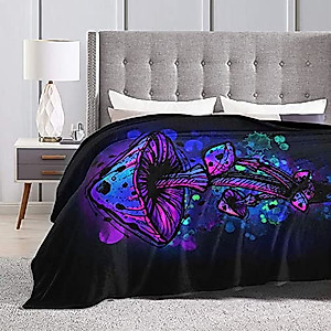 WDFS Psychedelic Mushrooms Flannel Fleece Throw Blankets Super Soft Cozy Warm Plush Bedding for Adults Kids Lightweight Blankets for Couch,Sofa,Bed 50''x40'', Black19