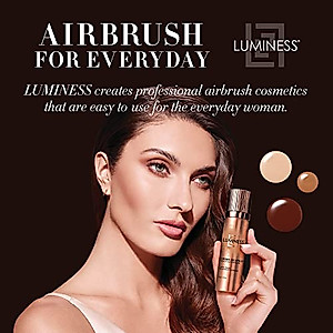 LUMINESS Silk Airbrush Spray Foundation Makeup Starter Kit- Full Coverage Foundation, Primer & Dual-Sided Buffing Brush-Buildable Coverage, Anti-Aging Formula Hydrate & Moisturize (Shade-Light Medium)