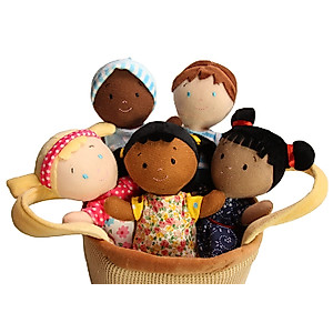 Snuggle Stuffs Basket of Buddies 8" Plush Diversity Dolls | Toddler Dolls | Preschool Dolls | Multicultural Dolls | Set of 5