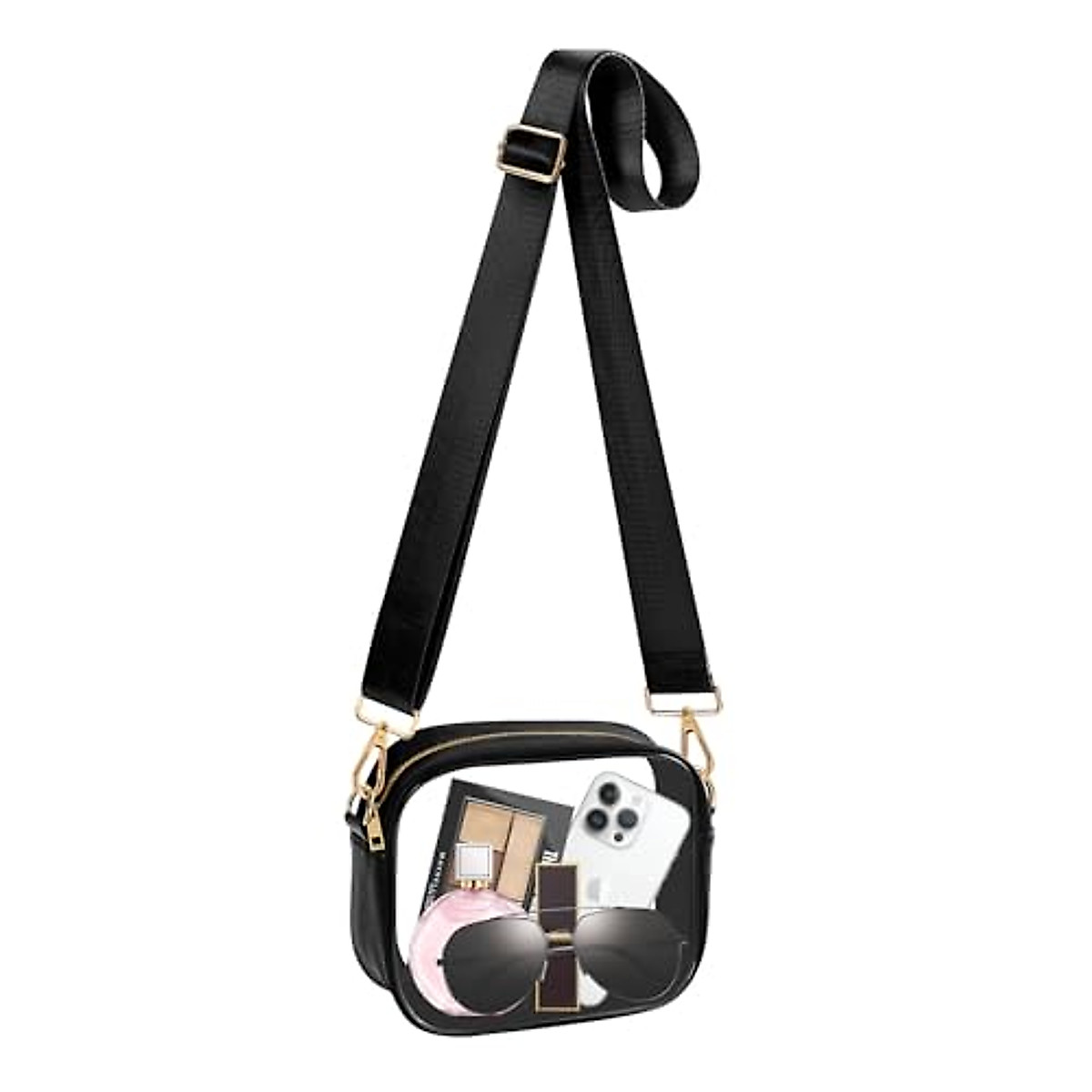 Armiwiin Clear Crossbody Bag, Stadium Approved Leather Clear Purse Bag with Adjustable Strap for Sports Concert Event