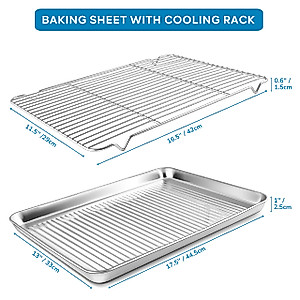 Herogo Baking Pan Sheet with Cooling Rack Set for Oven, 18 x 13 x 1 Inch, Stainless Steel Fluted Bakeware Cookie Sheet Tray Non-stick, Dishwasher Safe