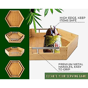 Comfify Honeycomb Serving Trays with Handles – Set of 2 Bamboo Hexagon Nesting Trays – Large, and Small Trays Set for Food, Ottoman Décor & More – Modern Trays for Breakfast -Natural