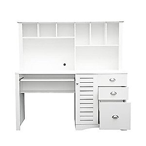 Ucloveria Computer Desk with Hutch,Home Office Wood Executive Desk with Drawers,Open Shelf,Writing Laptop Table with Keyboard Tray,File Cabinet Computer Desk for Bedroom,White