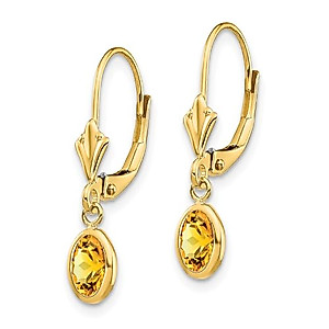 14K Yellow Gold Oval Orange Citrine Drop Dangle Earrings November Birthstone Jewelry