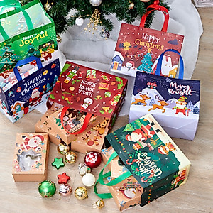 JOYIN Christmas 12 PCS Tote Bags Large Size 12.8"*9.8" Gift Bags for Xmas Party. Holiday Reusable Grocery Bags Bulk With Handles as Goodie Bags, Party Supplies Bags, Party Favor Shopping Bags.