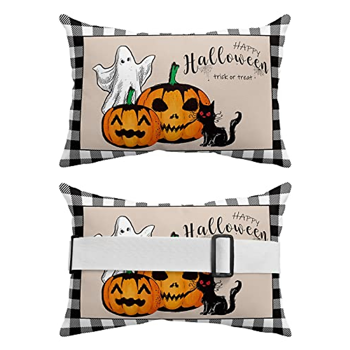 Recliner Head Pillow Ledge Loungers Chair Pillows with Insert Trick or Treat Pumpkin Ghost Black Cat Lumbar Pillow with Adjustable Strap Outdoor Waterproof Patio Pillows for Beach Pool Chair, 2 PCS