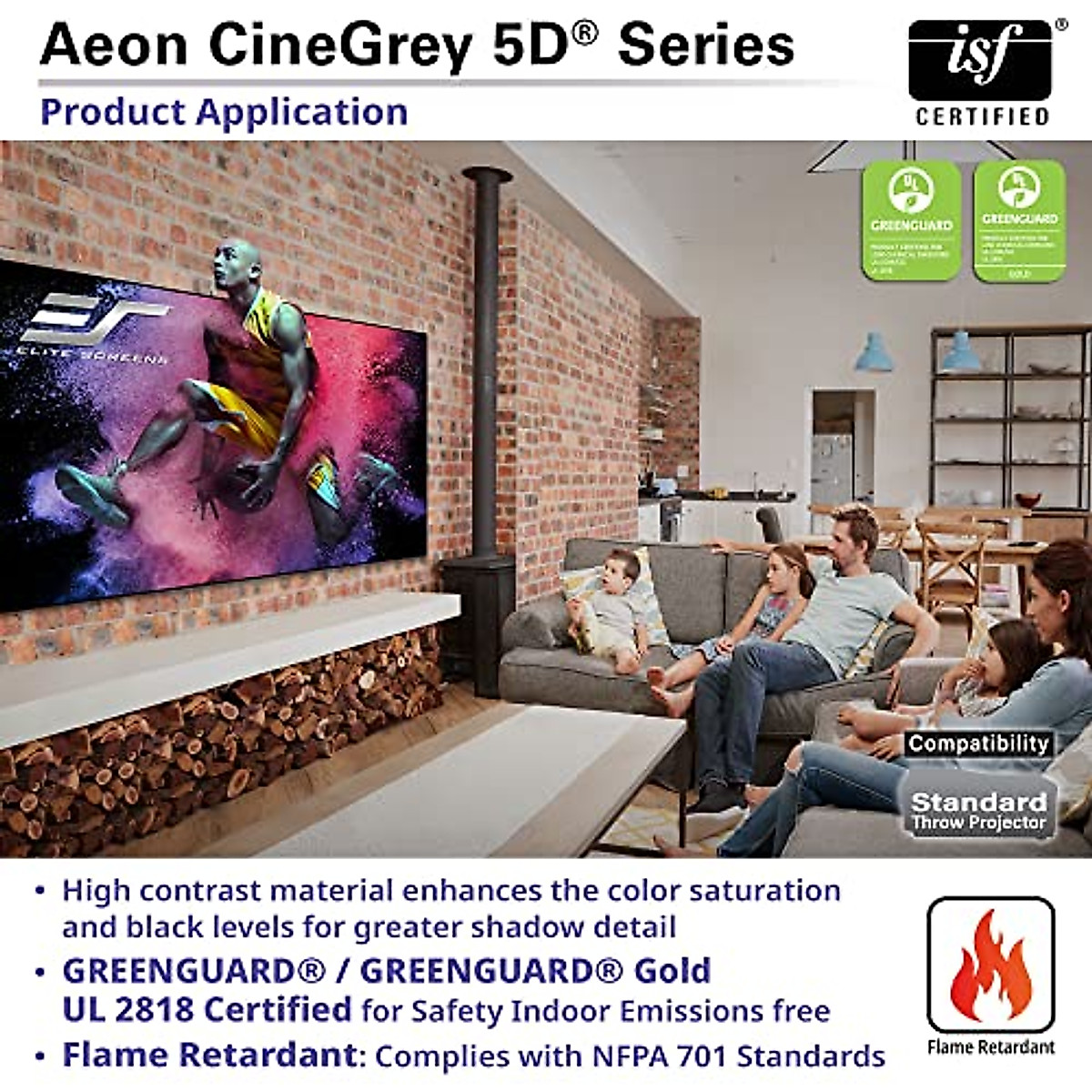 EliteProjector Aeon CineGrey 5D, 150" Diagonal 16:9, Edge Free Ceiling Light Rejecting and Ambient Light Rejecting Fixed Frame Projection Projector Screen for Movie Home Theater, EP-AR150DHD5
