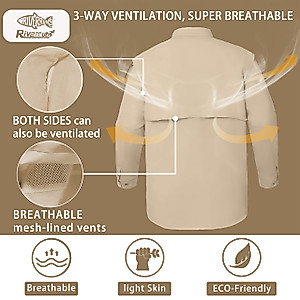 Riverruns UPF 50+ Men's Fishing Shirts Long Sleeve UV Protection Shirts Water-Repellent for Hiking, Fishing, Camping (S, Khaki)
