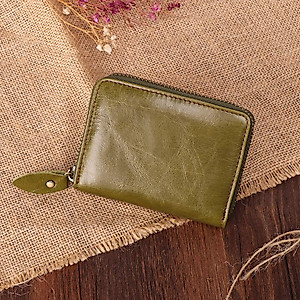 Earnda Credit Card Holders RFID Leather Small Wallet for Women Zipper Coin Purse Compact Card Cases Green