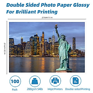 Uinkit 100 Sheets Double Sided Glossy Photo Paper 8.5x11, 54lb, 200gsm Brochure and Flyer paper for Inkjet Printing
