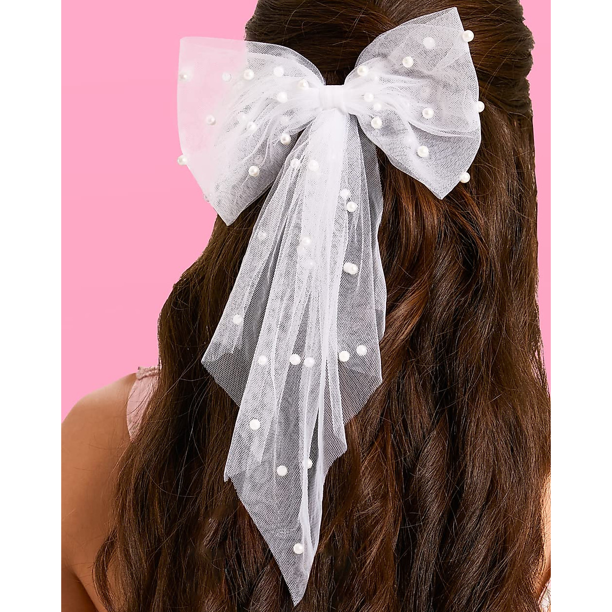 xo, Fetti Bachelorette Party Decorations Pearl White Hair Bow - Bride to Be | Bridal Shower Gift, Bridesmaid Favors