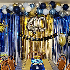 2 Pack Blue Foil Fringe Backdrop Curtains, 3.2x8.2ft Streamer Backdrops Curtains for Birthday Decorations, Baby Shower, Graduation, Halloween, Ocean Party