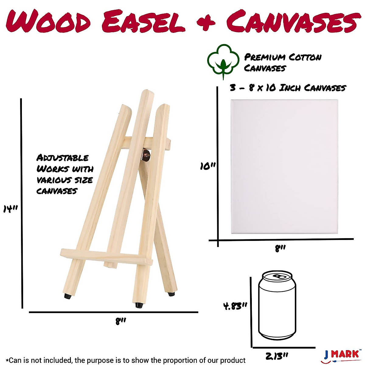 J MARK Canvas and Paint Set – 39 Pcs Set, 24 Acrylic Paints, Canvases, Palette, Table Easel and More