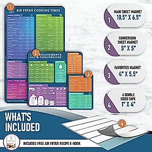 Air Fryer Magnetic Cheat Sheet Set by Linda’s Essentials - Air Fryer Cooking Times Chart Magnet, Quick Reference Guide for Cooking and Frying, Air Fryer Cooking Times Chart & Kitchen Conversions