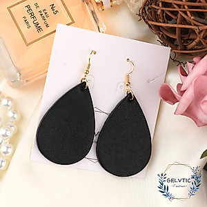 GELVTIC Leather Earrings Dangle Drop for Women, Teardrop Earrings Lightweight, Gift for Her (Black)