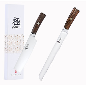 KYOKU Daimyo Series 7" Nakiri Knife + 10'' Bread Knife - Japanese 440C Stainless Steel - Rosewood Handle
