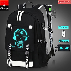School Backpack ,Anime Luminous Noctilucent School Bags Daypack, Waterproof USB Chargeing Port Laptop Backpack Tech Bookbag Work Bag, bookbags for boys Backpacks for teens Backpack For Women (Black)