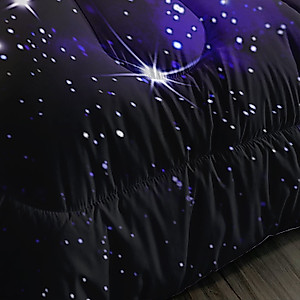 AILONEN Space Galaxy Dinosaur Bedding Set, Purple Dreamy Nebula Dinosaur Queen Size Bedding Sets for Boys Girls,Dino Roar Planet Pattern Soft Breathable Quilt Set 3Pcs(1 Comforter + 2 Pillowcase)