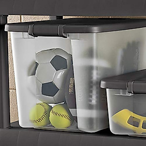 Sterilite 19373V06 50 Quart / 47 Liter Shelf Tote, Clear Base with Flat Gray Lid and Latches, 6-Pack