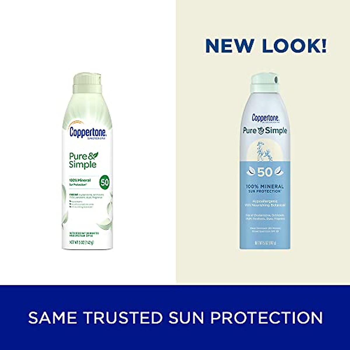 Coppertone Pure and Simple Zinc Oxide Mineral Sunscreen Spray SPF 50, Water Resistant, Broad Spectrum SPF 50 Sunscreen for Sensitive Skin, 5 Oz Spray