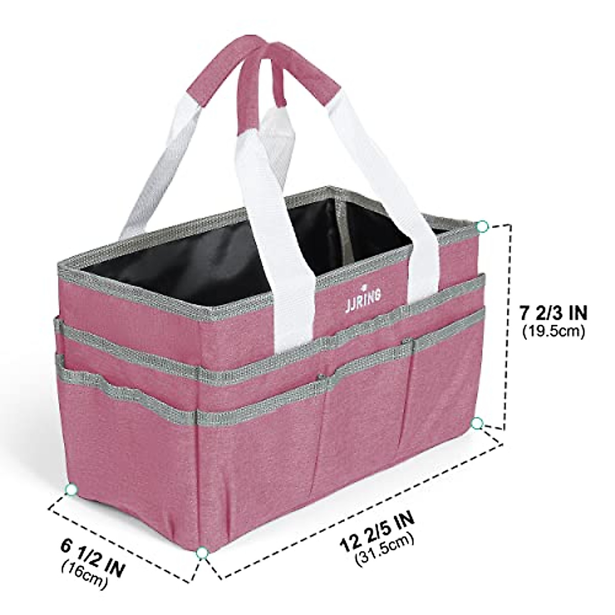 JJRING Craft Organizer Tote Bag, Art Storage Caddy with Multiple Pockets, Pink Sewing Bag for Art, Craft, Scrapbooking, School, Medical, and Office Supplies Storage