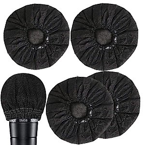None Branded 200 Pieces Disposable Microphone Cover Microphone Cover Windscreen Mic Cover Protective Cap for KTV Recording Room News Gathering, 3 Inch (Black)