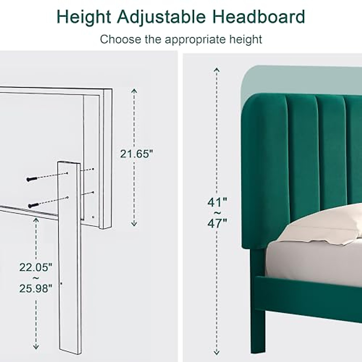 VECELO Queen Size Bed Frame with Adjustable Headboard, Velvet Heavy Duty Platform Beds with Strong Wood Slats Support, No Box Spring Needed, Green