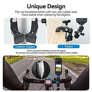 TELESIN Camera Monitor Super Clamp Mount 360 Ballhead Magic Arm with 1/4" 3/8" Port Bike Motorcycle Handlebar Attach Accessories for Canon Nikon DSLR GoPro Isnta360 Video Light Ronin-MX Freefly MOVI