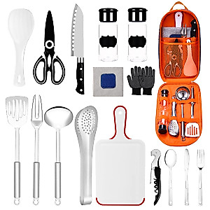 Camping Kitchen Equipment Camping Cooking Utensils Set Portable Picnic Cookware Bag Campfire Barbecue Appliances Essential Gadgets and Accessories Suitable for Tent Campers,