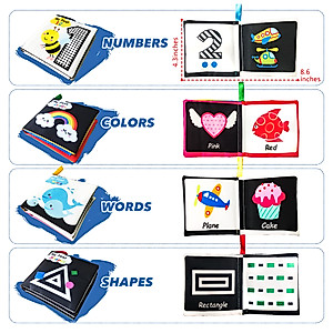 AMINFUN Soft Cloth Baby Book Toy,White Black Fabric Baby Learning Book(Pack of 4),Touch and Feel Crinkle Sound,Early Educational Toy,Gift for Babies Infants Toddlers