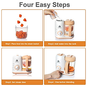 Ventray Baby Food Maker, Puree Food Processor Steamer Blender Cooker Warmer Machine for Toddlers Baby, All-in-one Auto Cooking Easy Clean and BPA-Free - Peach
